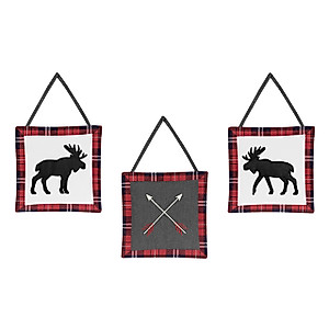 Sweet Jojo Designs Grey, Black and Red Woodland Plaid and Arrow Rustic Patch Baby Boy Crib Bedding Set Without Bumper - 11 Pieces - Flannel Moose Gray