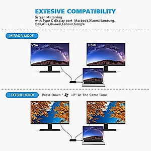 USB C Hub, LINKWIN 6 in 1 Tempered Glass USB C Multiport Adapter, USB C to HDMI, VGA, 2 USB 3.0 Ports, USB C Charging, RJ45 Gigabit Ethernet, USB C Dock Dongle Compatible Apple MacBook Pro 13 (Black)