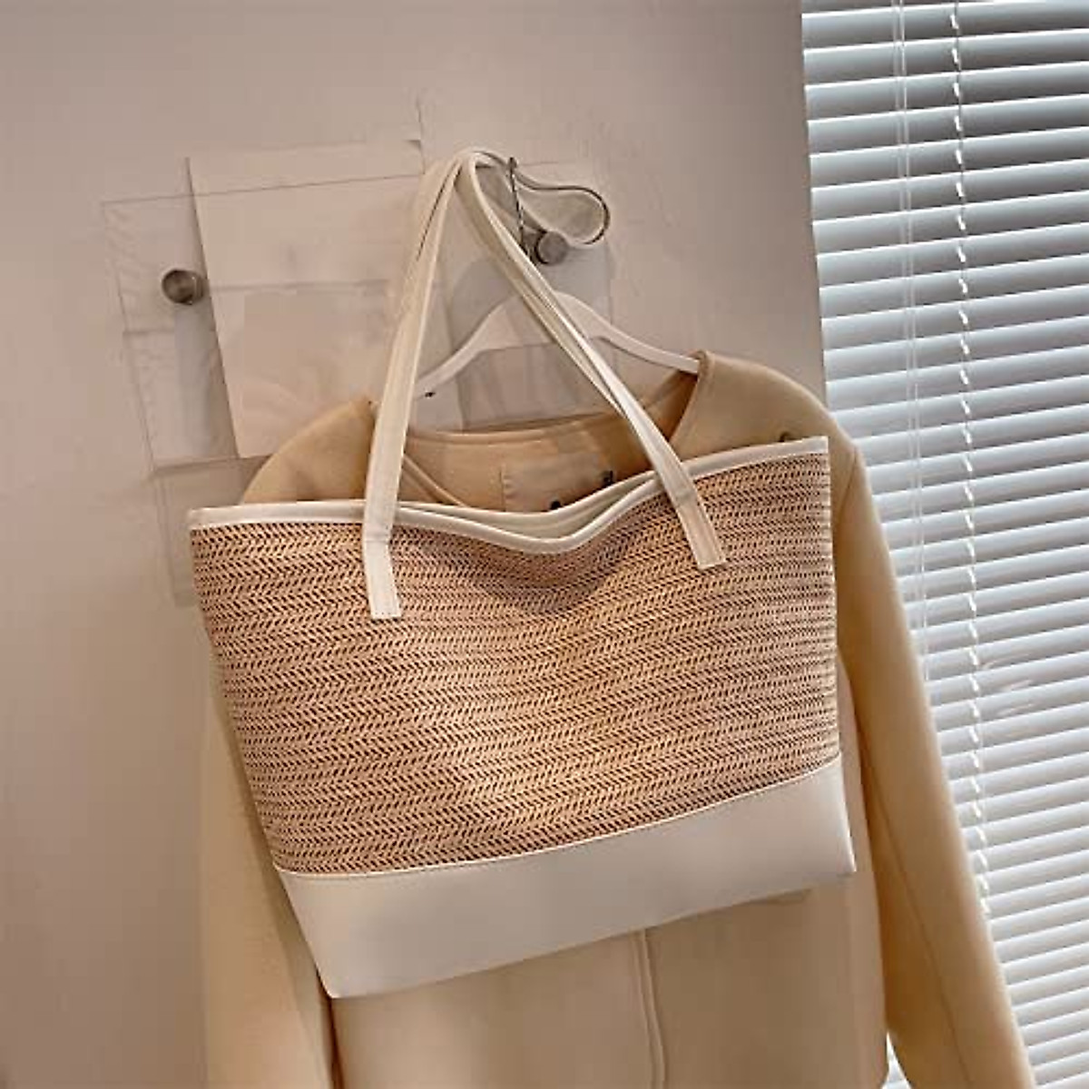 Clear Shoulder Bag for Women Ladies Fashion Personality Handbag Beach Texture Straw Canvas Bag (Khaki #2, One Size)