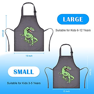 MRYUWB 2 Pack Boys Dinosaur Apron, Girls Rainbow Unicorn Aprons for Cooking, Painting, Kitchen Chef Apron for Kids 3-12 Years (Powerful Dinosaurs, Large (6-12 Years))