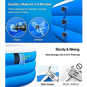 Blow Up Inflatable Kiddie Pool, 118" X 72" X 22" Family Full-Size Rectangular Swimming Big Pools for Adults Kids Outdoor, Backyard, Garden, Water Party Above Ground