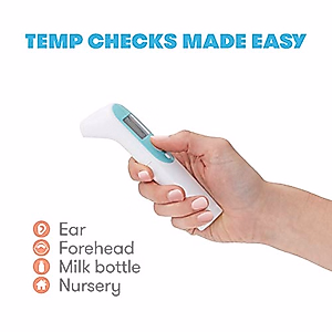 Frida Baby Infrared Thermometer 3-in-1 Ear, Forehead + Touchless for Babies, Toddlers, Adults, and Bottle Temperatures,Digital