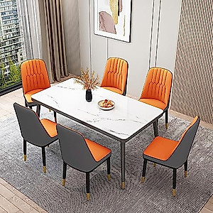 Odinlake PU Leather, Living Room Kitchen Dining Without Armrest, Modern Minimalist Coffee Shop Leisure Reception Chair with Metal Legs, Set of 2, Orange+Armless
