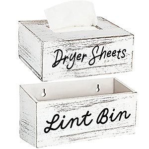 Dryer Sheet Dispenser 2 Pieces Farmhouse Laundry Softener Dispenser Wood Dryer Sheet Holder Laundry Detergent Holder White Fabric Softener Dispenser for Laundry Room Home Decor Organization, 2 Sizes