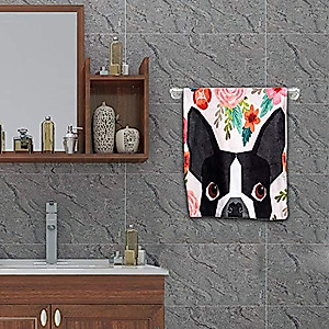 Boston Terrier Bathroom Hand Towels - Floral Dog Kitchen Towel Custom Hand Towels Absorbent Printed Dish Towels Microfiber Gym Towel Tea Towel Fingertip Towel 12 x 27