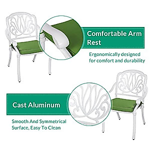 VIVIJASON 2-Piece Outdoor Bistro Dining Cushioned Chairs, Patio Cast Aluminum Dining Chairs, Patio Bistro Chair Set for Balcony, Lawn, Garden, Backyard, White