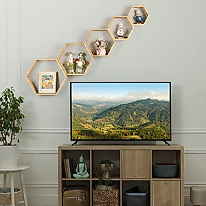 Floating Shelves Set of 5, Honey Comb Hexagon Floating Shelves Set, Hexagon Shelves for Wall, Wall Mounted Bamboo Farmhouse Storage for Bathroom, Kitchen, Bedroom, Living Room, Office(Natural Color)