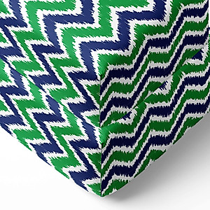 Bacati - 2 Pack Crib Fitted Sheets - Mix and Match Ikat Zigzag Chevron Soft Breathable 100% Cotton Percale Baby Sheets - Fits Standard 28 x 52 X 5 inches Crib & Toddler Mattresses(Navy Green)