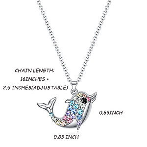 SUMFAN Dolphin Necklace Gifts for Girls Women,Rainbow Crystal Birthday Gifts Animal Jewelry Pendant Daughter (Cute Dolphin Necklace)