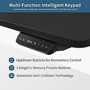 BANTI 55" x 24" Height Adjustable Electric Standing Desk with Keyboard Tray, Sit Stand up Desk with Splice Board, Black Frame/Black Top