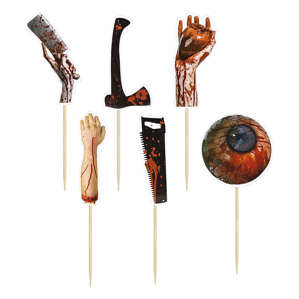 Gyufise 36Pcs Horror Halloween Cupcake Toppers Bloody Eyes Hand Vampire Zombie Party Knife Cake Topper Decorations for Halloween Horror Movie Theme Birthday Baby Shower Supplies