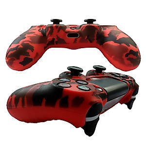Hikfly Silicone Gel Controller Cover Skin Protector Compatible for Sony PlayStation 4 PS4/PS4 Slim/PS4 Pro Controller (2X Controller Camouflage Cover with 8 x FPS Pro Thumb Grip Caps)(Red,Blue)
