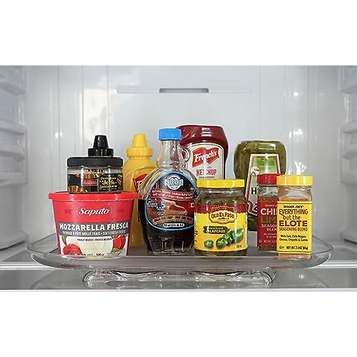 Axiom Creations Space Organizer Tray - Rectangular Rotating Lazy Susan for Refrigerator, Pantry, Kitchen Cabinets - Clear, Zero BPA Turntable Caddy for Bottles, Cans, Food - 16" x 12" x 1.25"