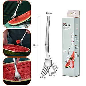 Watermelon Slicer Fork Stainless Steel Cutter - Kids Fascinated Melon Cuber Cutting Tool - Carving and Cutting Utility Knife for Home Fruit Party - Cool Kitchen Gadgets (A)