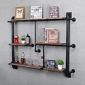 Industrial Pipe Shelving,Rustic Wooden&Metal Floating Shelves,Home Decor Shelves Wall Mount Display Racks,Decorative Accent Wall Book Shelf for Kitchen or Office Organizer,Grey