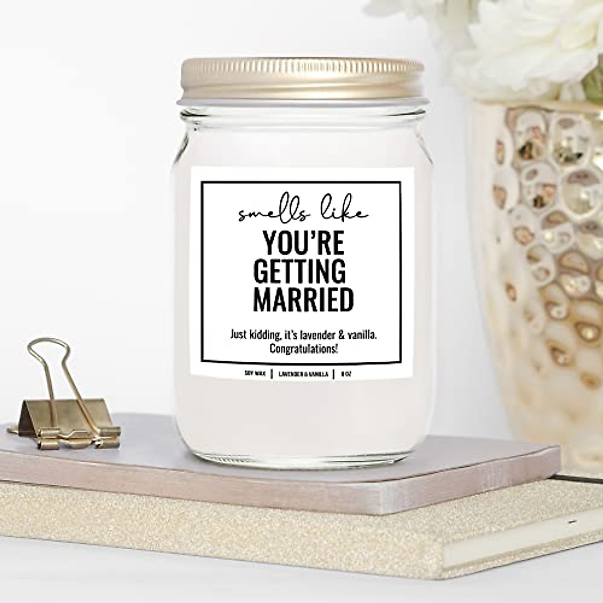YouNique Designs Engagement Candle - Soy Candles Engagement Gifts for Couples, Engaged Candles Gifts for Women, 8 oz Bridal Shower Gifts for Bride to Be Scented Candles (Lavender & Vanilla)