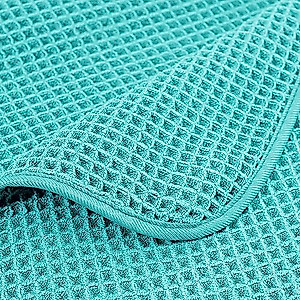 POLYTE Microfiber Oversize Quick Dry Lint Free Bath Towel, 60 x 30 in, 4 Pack (Aqua, Waffle Weave)