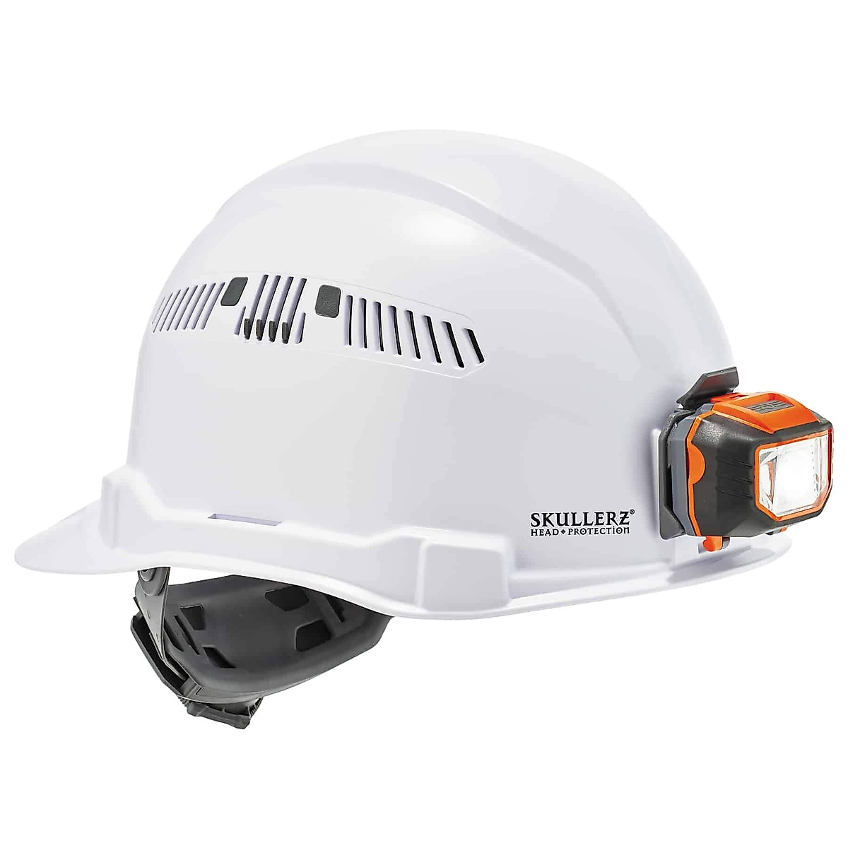Ergodyne - 60146 Vented Hard Hat with Light, Cap Style, Ratchet Suspension, Class C, Skullerz 8972LED White