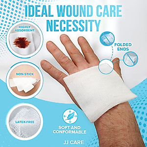 JJ CARE Sterile Gauze Pads 4" x 4" (Pack of 100), 12-Ply Cotton Gauze Pads, Individually-Wrapped Sterile Gauze Sponges, 100% Woven, Non-Stick Medical Gauze Pads for First Aid Kit & Wound Care