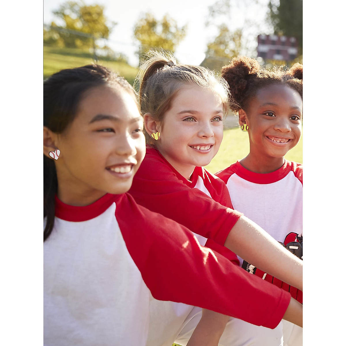 4 Pairs Baseball Earrings for Women Cute Football Earrings Wooden Baseball Stud Earrings Jewelry Fashion Ball Earrings for Womens（Set A）