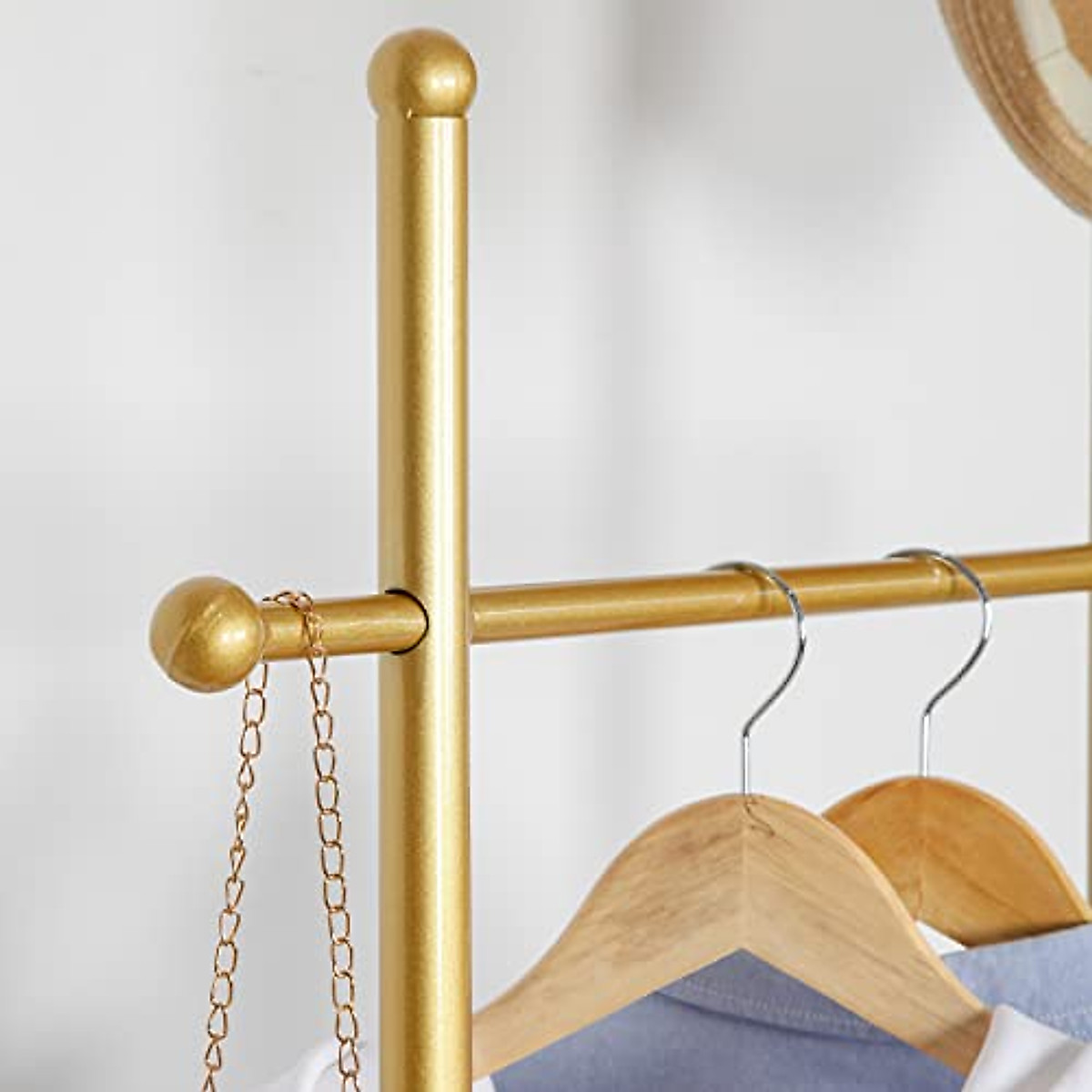 RZGY Garment Rack Heavy Duty Clothes Rack, Golden Satin Steel Finish Stable Marble Base, Metal Coat Rack with Storage Shelf and Hooks for Bedroom Office Hallway Entryway