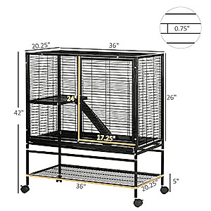 PawHut Guinea Pig Cage with Tray, Small Animal Habitat, Metal Wire Chinchilla Cage, Hedgehog Cage, Pet Ferret Cage with Wheels & Storage Shelf, Little Critter Cage