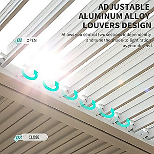 MELLCOM 10'×20' Outdoor Louvered Pergola with Adjustable Aluminum Rainproof Roof, Patio Hardtop Gazebo Sun Shade Shelter for Beach Deck Patio Garden Yard, Curtains and Netting Included, White