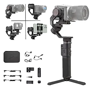 FeiyuTech G6 Max Camera Gimbal Stabilizer for Lightweight Mirrorless/Action/Pocket Camera,Smartphone, for SonyZV1 a6300/a6500 Canon 200D M50, for iPhone12 Pro Max GoproHero 8/9 Android app,Max 2.4lb