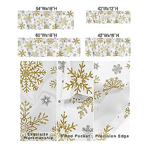 Winter Snowflake Kitchen Curtain Valance for Window Gold Grey Geometric on White 60x18In Rod Pocket Valances Short Curtains Window Treatment for Living Room Bathroom Bedroom Cafe Decor Wave Point