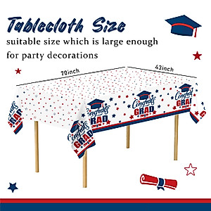 3 PCS Graduation Tablecloth Red Blue Graduation Decorations Class of 2025 Disposable Plastic White Congrats Grad Table Cover Party Supplies 70x43 Inch