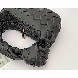 Bella Luna Mini Knotted Woven Hobo Bag | Shoulder Handbag or Purse | Women’s Designer Fashion Soft Faux Leather Bag (Black)