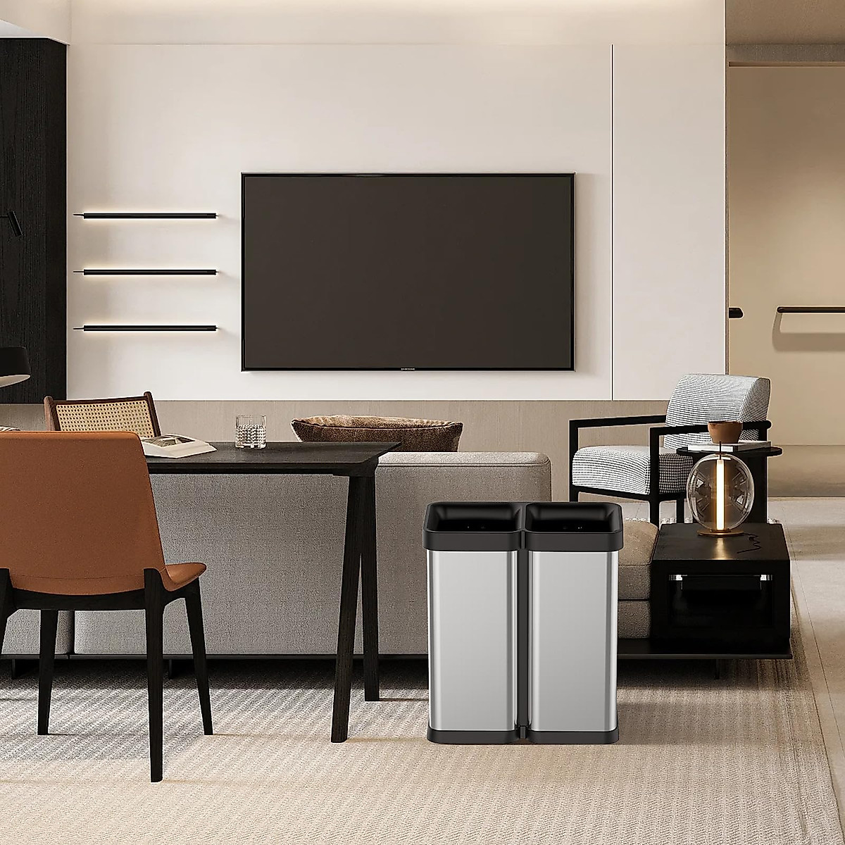 60 Liter / 16 Gallon Dual Compartment Trash can, Stainless Steel Garbage Can, Open Top Kitchen Waste Bin