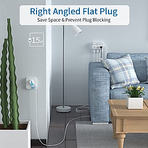 Extension Cord 15ft Bundle, NTONPOWER Flat Plug Power Strip with Long Extension Cord, Desktop Charging Station Wall Mount for Home, Dorm Room, Office and Nightstand - White