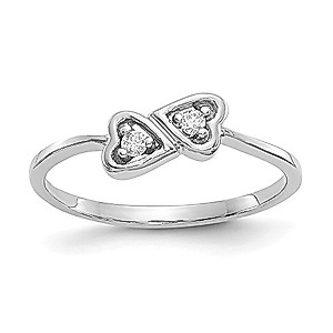 Size 5.5 - Solid 14k White Gold Polished AA Diamond Heart Ring (2mm) (1/20ct.)
