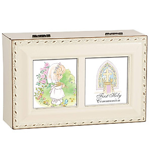 Cottage Garden Precious Moments First Communion Girl Ivory Petite Music Box/Jewelry Box Plays Jesus Loves Me