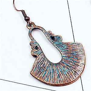 Boho Chic Handmade Hollow Shield Shape with Hammered Drop Earrings Vintage Statement Dangle Earring For Women (Bronze)