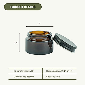 Nature Packaged Glass Amber 1oz Jar - 12 Packs, Empty Round Jars For Beauty Products, Lotion, and Powders - Black Lid - Small Candle Jars