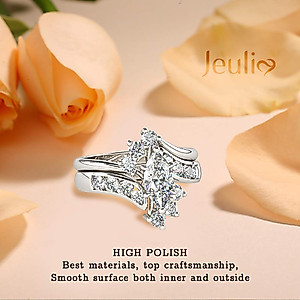 Jeulia Marquise Cut Wedding Set Sterling Silver Bypass Rings with Cubic Zirconia White Diamond Solitaire Engagement Rings Promise Anniversary with Gift Box (8.5)