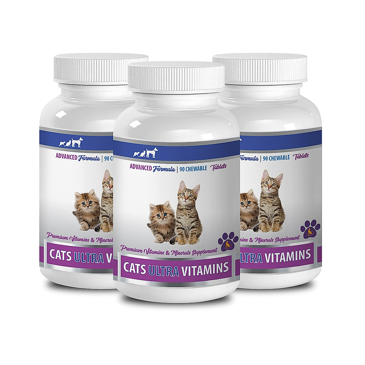 cat Healthy Skin and Fur - CAT Ultra Vitamins - Essential Minerals and NUTRIENTS - Immune Support - Hair and Coat Health - Calcium for Cats - 3 Bottles (270 Chewable Tablets)