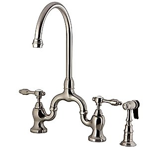 Kingston Brass KS7798TALBS 7 3/4" in Spout Reach Bridge Kitchen Faucet with Brass Sprayer, Brushed Nickel, 13.88 x 7.75 x 16.81