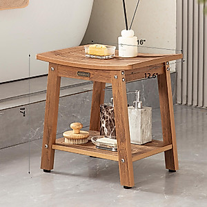 HDPS Shower Bench Seat, Poly Lumber Shower Stool for Inside Shower Waterproof, Shower Foot Rest Stool for Shaving Legs with Adjustable Feet, Plastic Shower Chair Seat for Bathroom, Non-Slip, Brown