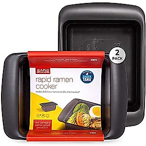Rapid Ramen Cooker - Microwave Ramen in 3 Minutes - BPA Free and Dishwasher Safe | Perfect for Dorm, Small Kitchen, or Office (2-Pack,Black)
