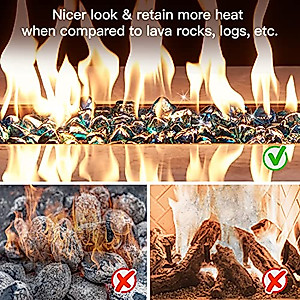 Apromise Fire Glass for Fire Pit - 1 inch Fire Pit Glass Diamond | High Luster Firepit Glass Rock | Upgrade Fire Glass for Propane Fire Pit and Gas Fireplace | 20lbs | Caribbean Blue Luster