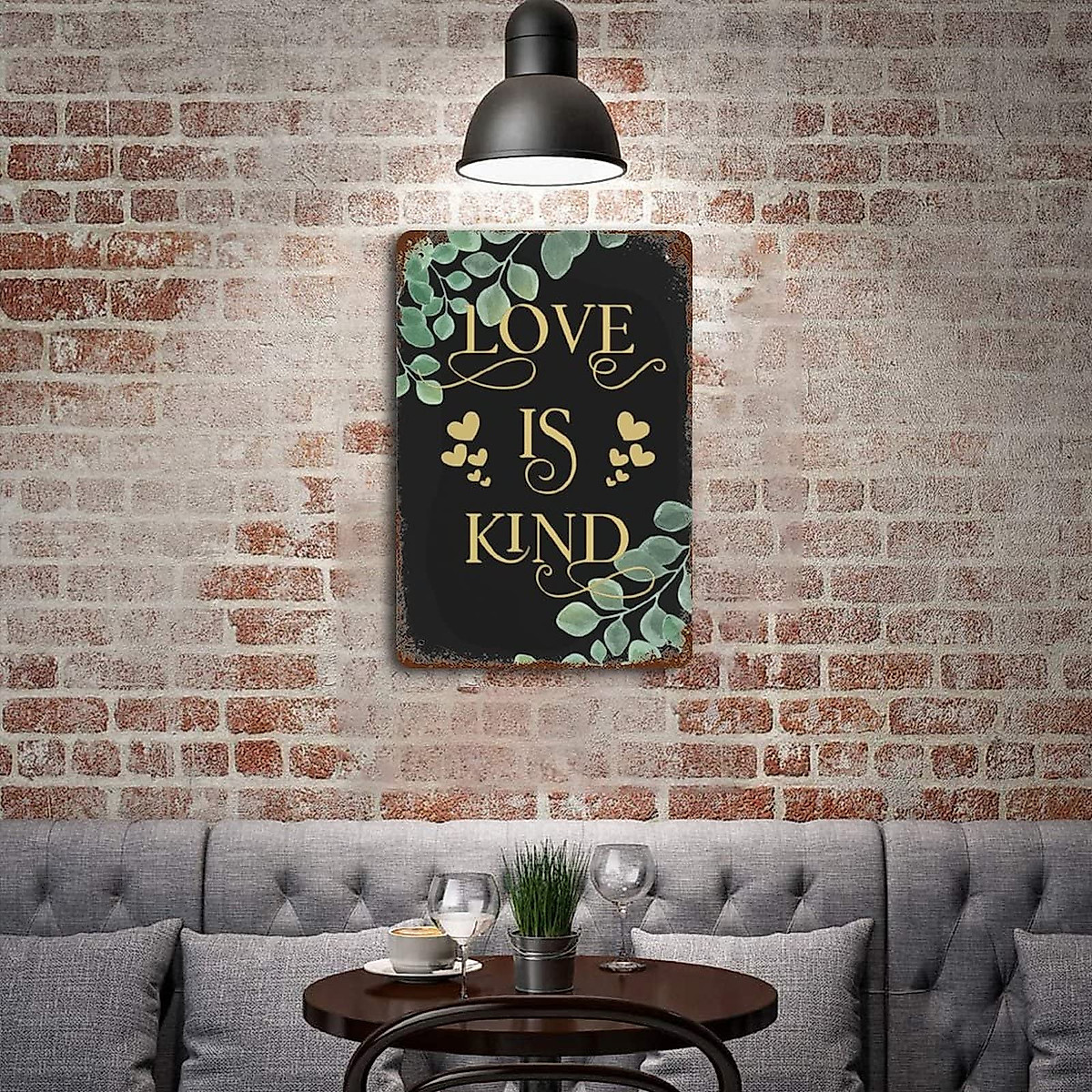 JPKIROZR retro Bible Verse Art Love Is Kind Eucalyptus tin sign metal poster wall plaque decoration bar cafe home garage cave club garden plant wall art minimalist decor, white-style-2, 11.8'x7.9'