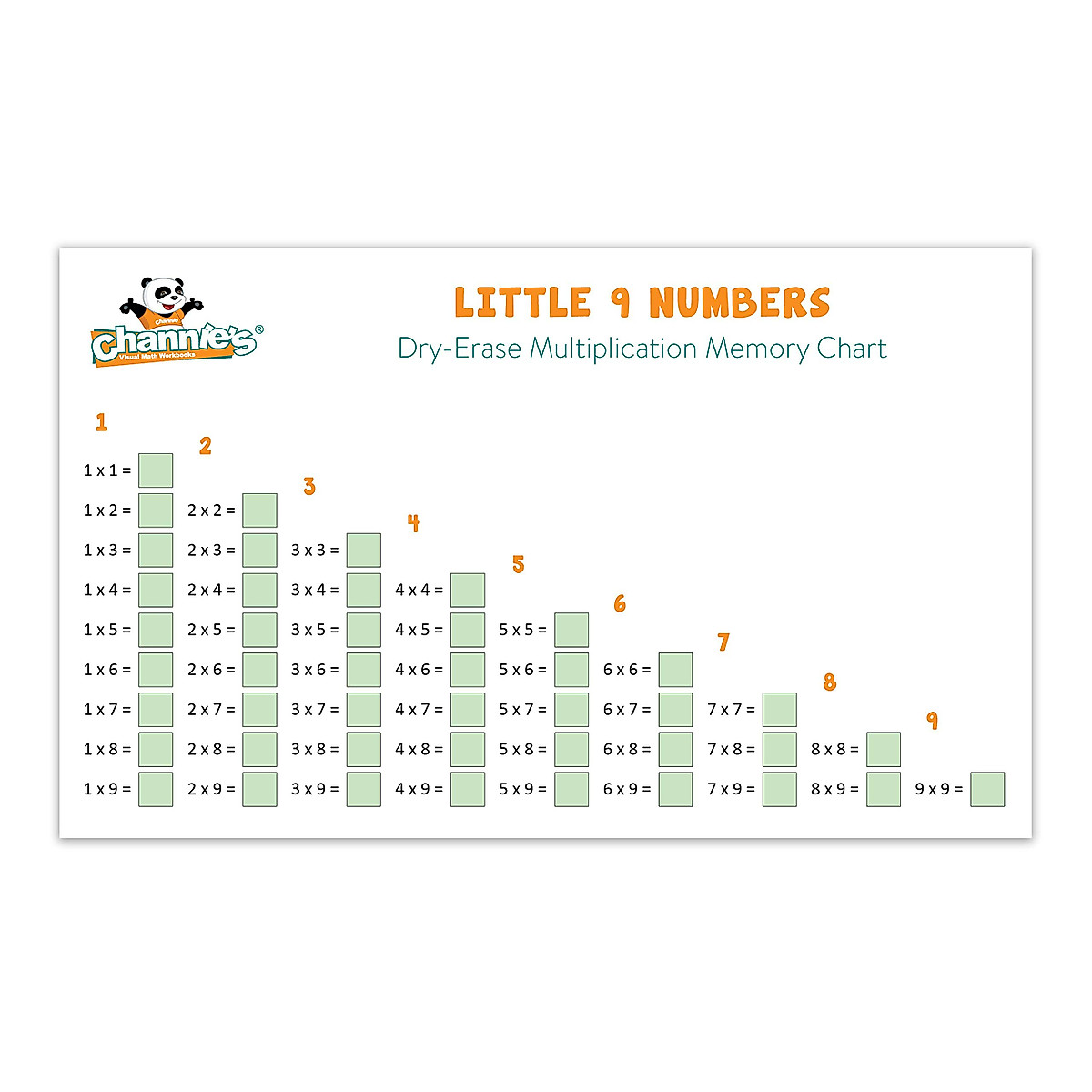 Channie’s Dry Erase My Little 9 Numbers Multiplication Chart to Help Children Ages 6+ Learn, Write & Practice All in One Poster, 8.5" x 14"