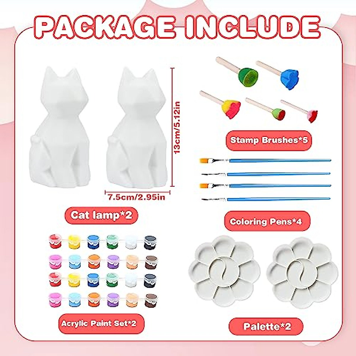 Paint Your Own Cat Lamp Art Kit 2 Cat Arts and Crafts Art Projects Diy Paint Cat Craft Night Light Kids Cool Art Gifts for Easter, Birthday, Party Art Supplies Gift Ideas for Girls and Boys Ages 3-12