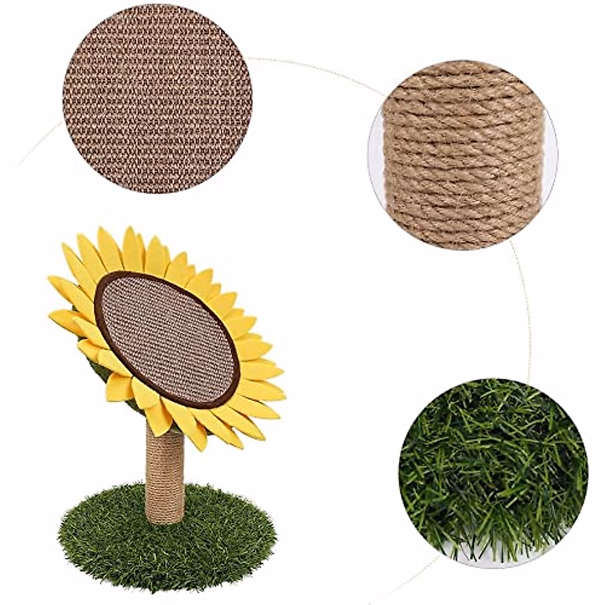 Lovely Caves Sunflower Cat Scratching Post with Sisal Covered, Cat Claw Scratcher Pole for Kitten, Flower Cat Tree Furniture Scratch Post