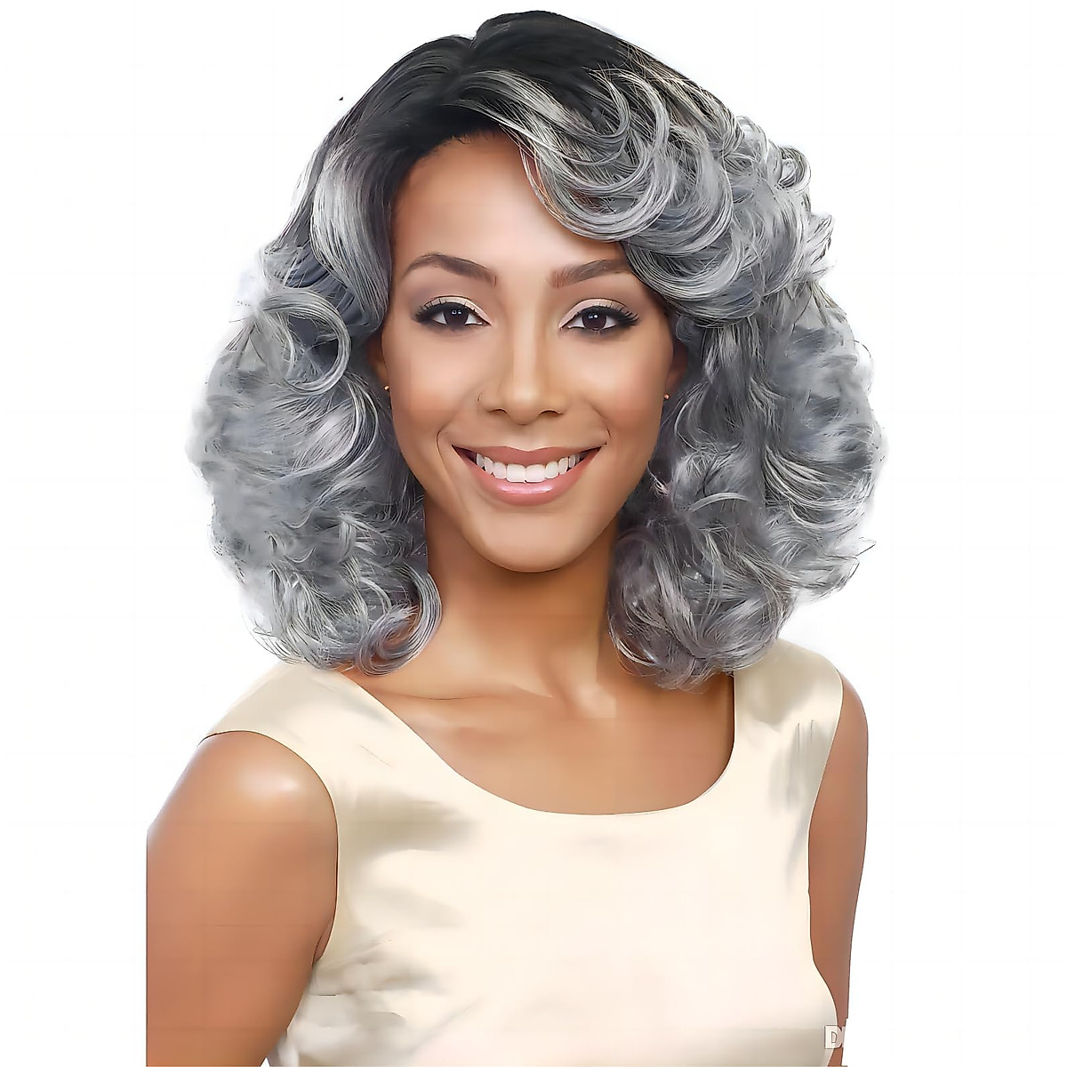 BXzhiri Short Curly Hair Wigs Grey Human Hair Lace Wigs European and American Women's Styling Cool Wig