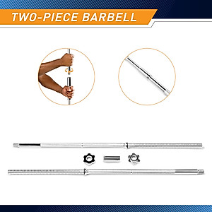 Marcy 6 ft. Two-Piece Standard Weight Bar with Threaded Spin Lock Collars for 1-inch Weight Plates Free Weights Accessory for Home Gym TRB-72.2