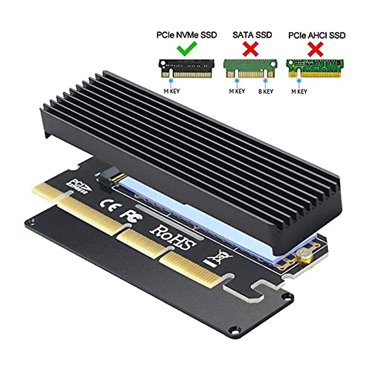 USECL M.2 NVME Adapter with Heat Sink, NVME M.2 SSD to PCI-e x4/x8/x16 Converter Card, Support 2230 2242 2260 2280, Compatible for Windows XP 7 8 10